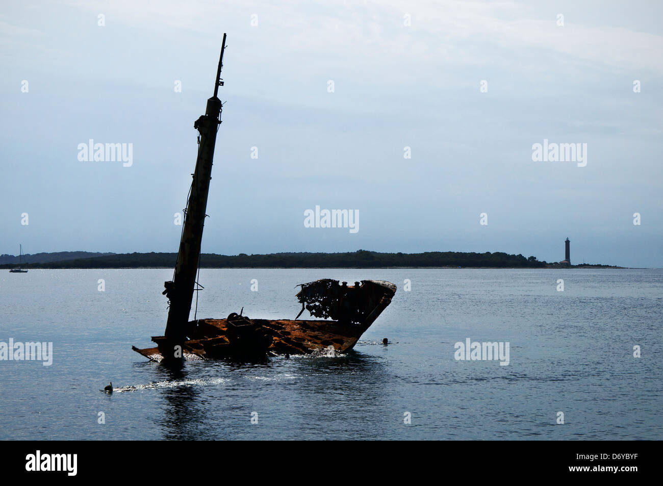 Illustrative photo partly submerged shipwreck Italian cargo ship ...