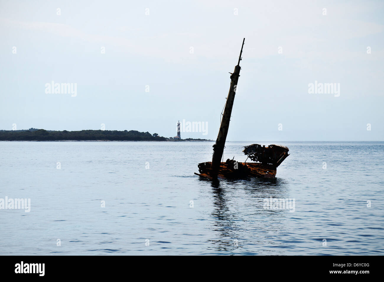 Illustrative photo partly submerged shipwreck Italian cargo ship ...
