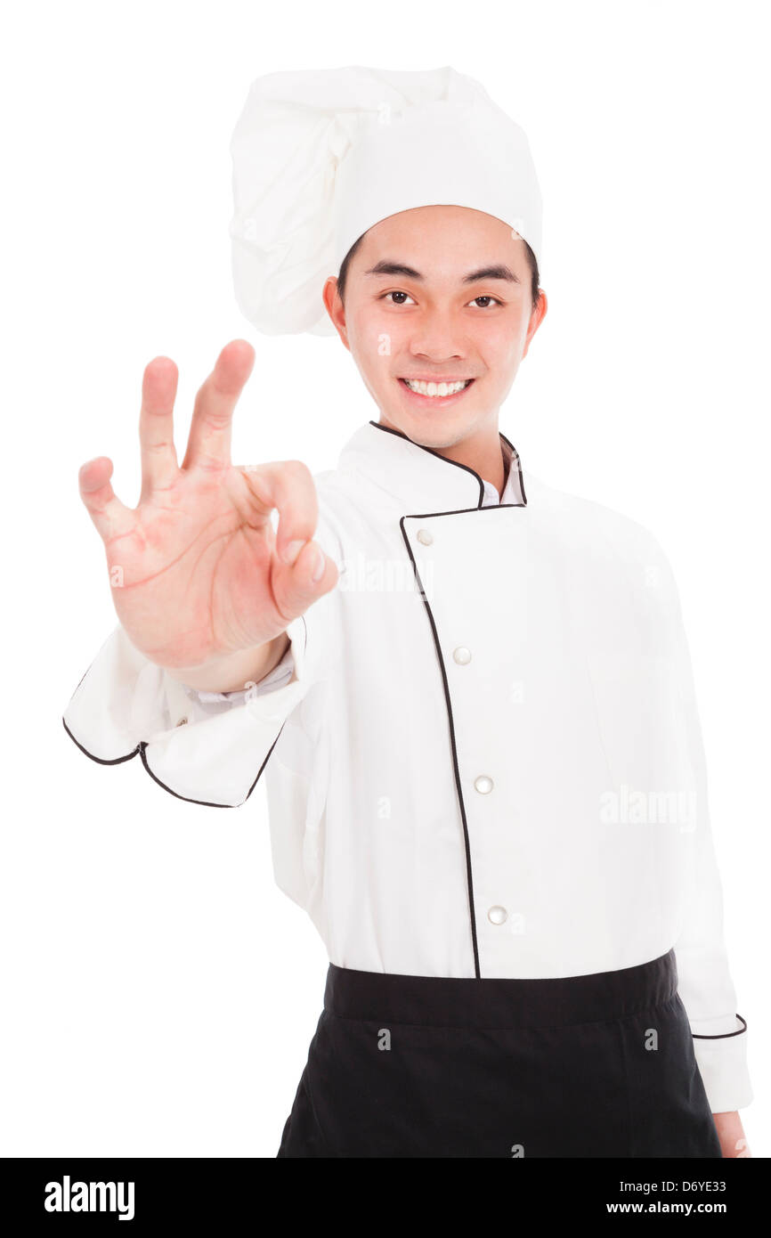 young asian chef with ok gesture Stock Photo - Alamy