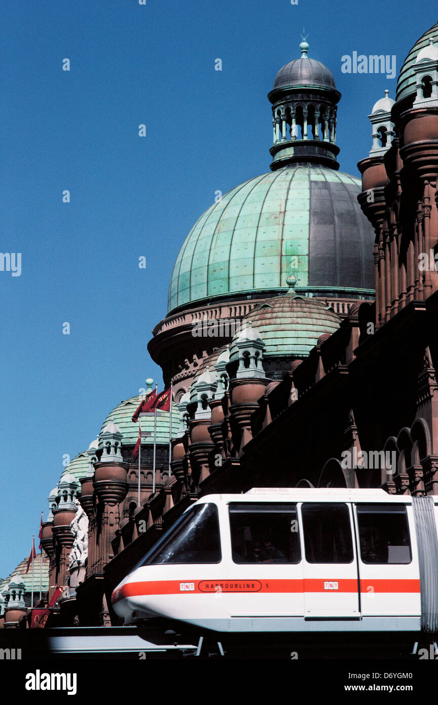 Monorail with a building in the background, Queen Victoria Building ...