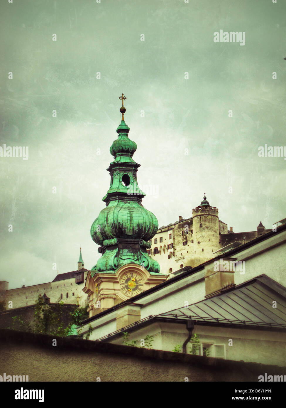 Ornate spire on old-fashioned clock tower Stock Photo - Alamy