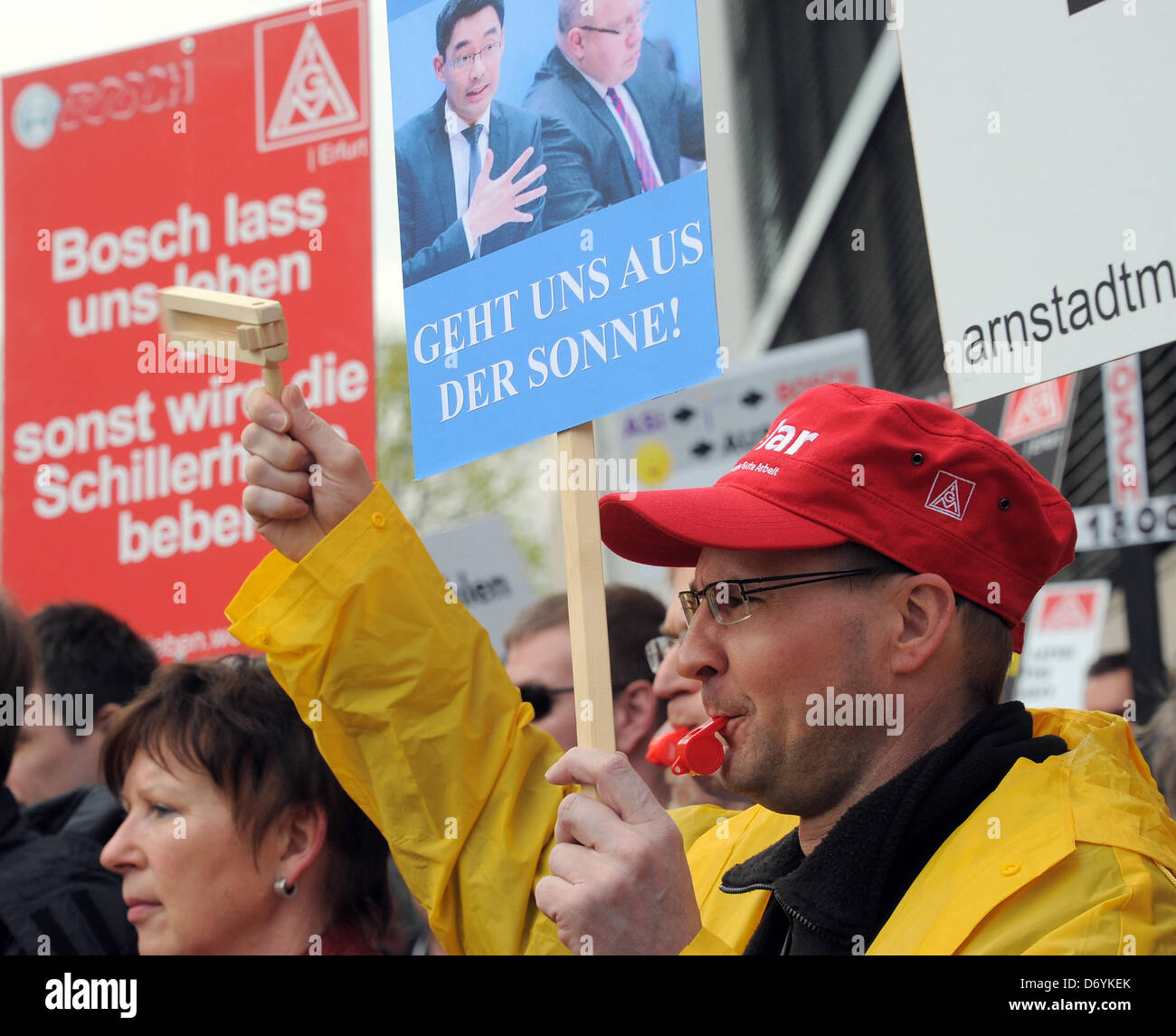 Bosch Solar employees protest in front of the state parliament in ...