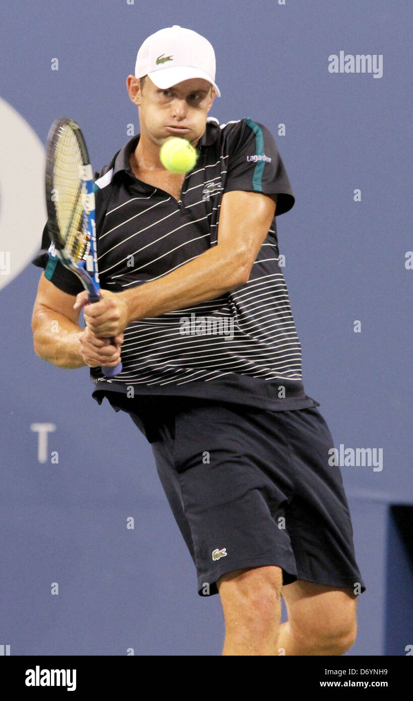 Andy Roddick of the United States plays against Michael Russell of the ...