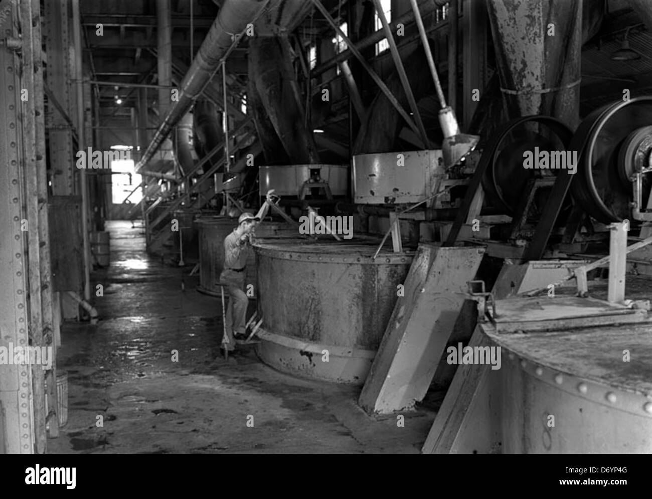 The photograph captures the purification process at a chemical factory ...