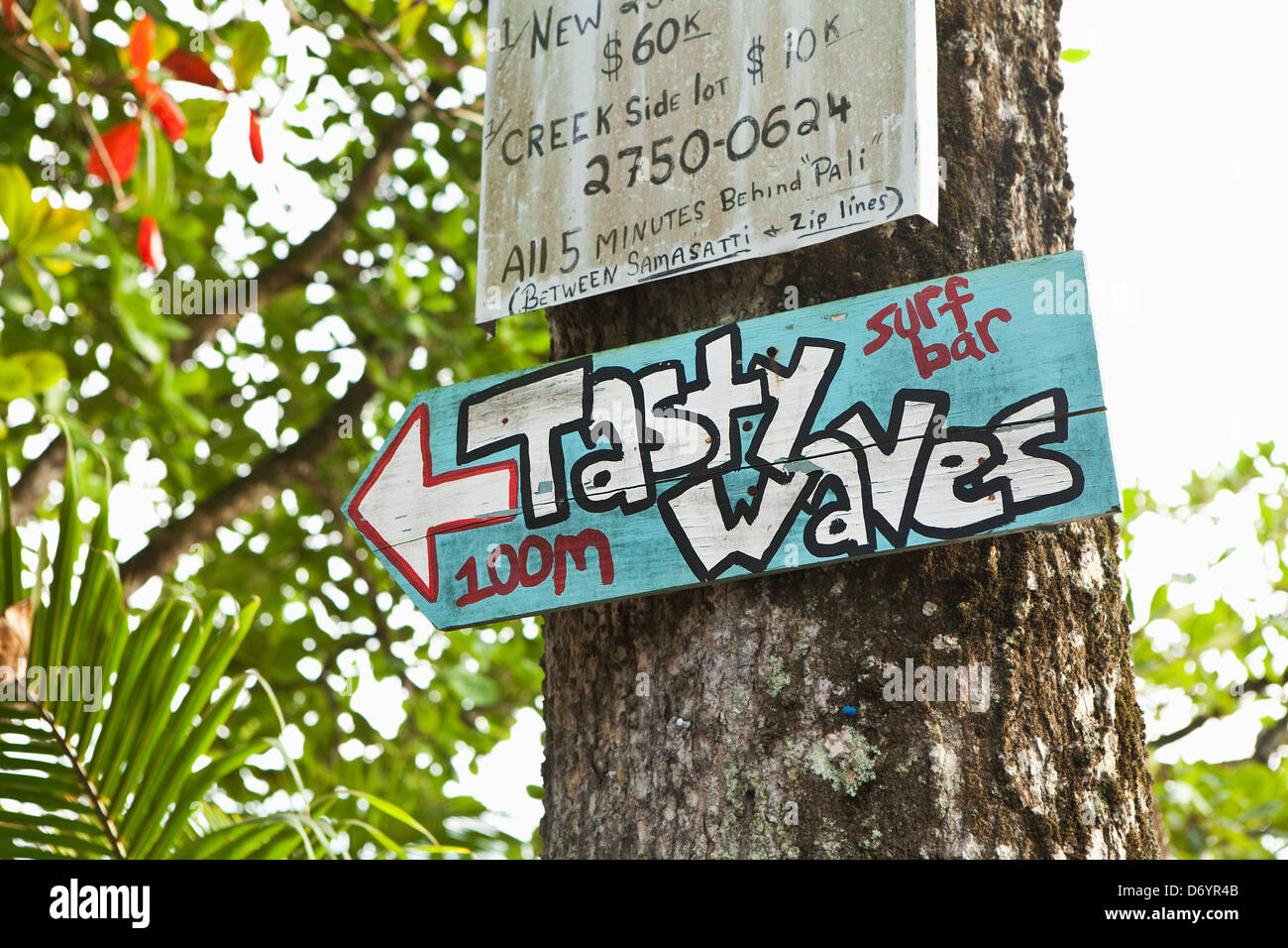 Tasty Waves street sign in Costa Rica Stock Photo - Alamy