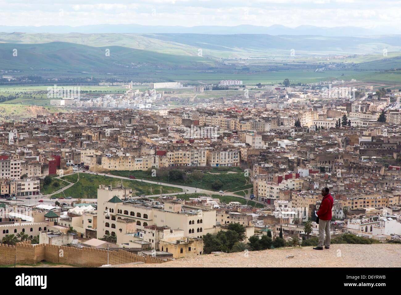 Fez: woman overlooking the old town Stock Photo - Alamy