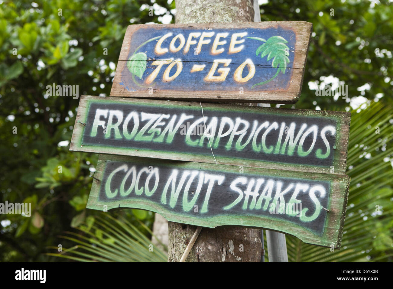 Tourist street signs for Coffee, Costa Rica Stock Photo - Alamy
