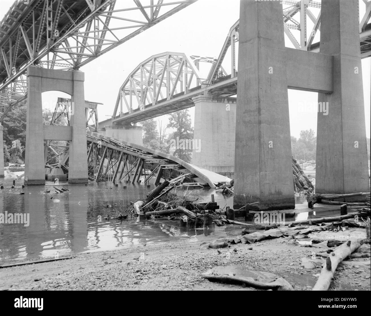 Photograph documenting the damage to the Occoquan Bridge caused by the ...
