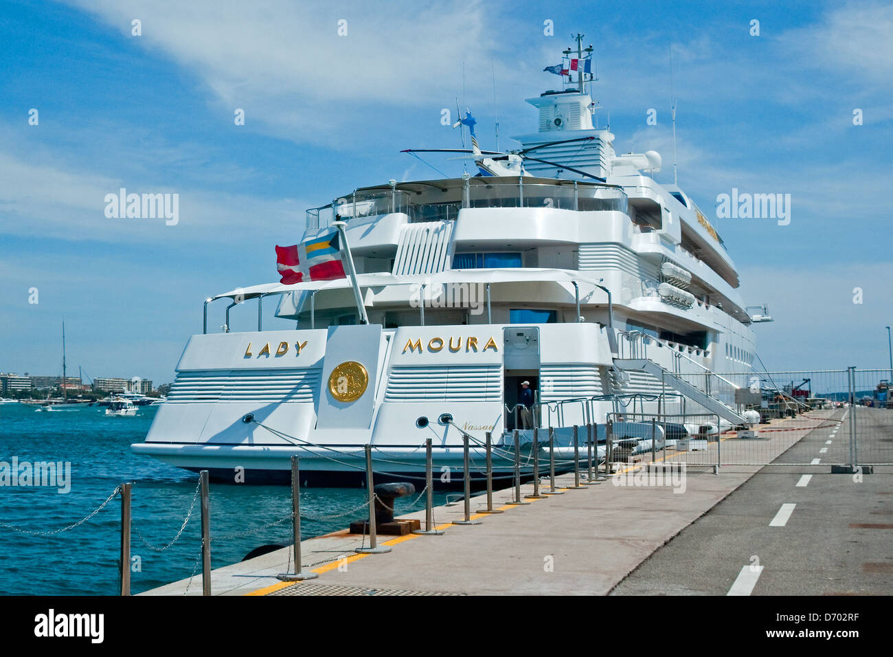 Lady Moura, one of the world's largest super-yachts, moored in the port ...