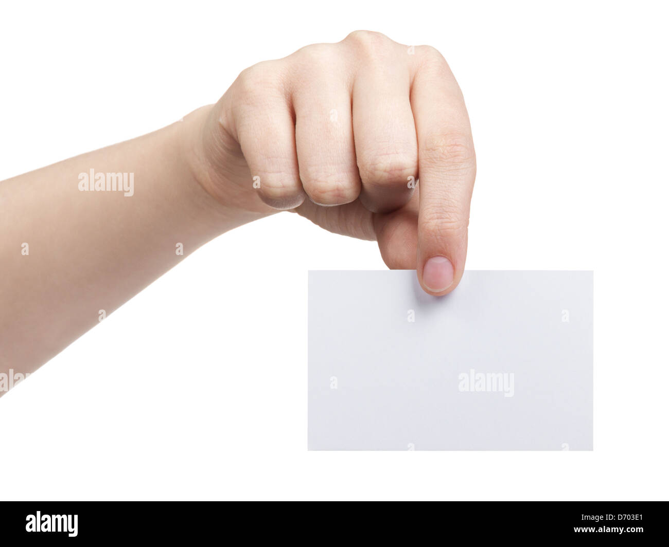 female teen hand holding blank identity card, isolated on white Stock ...