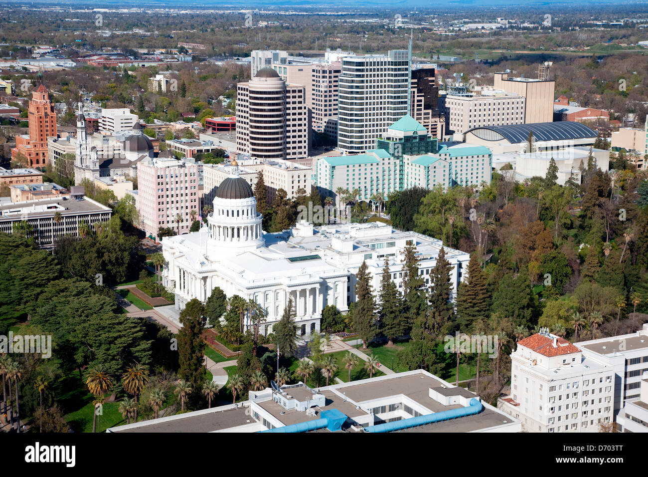 Aerial of the State Capitol Building in Downtown Sacramento, California ...