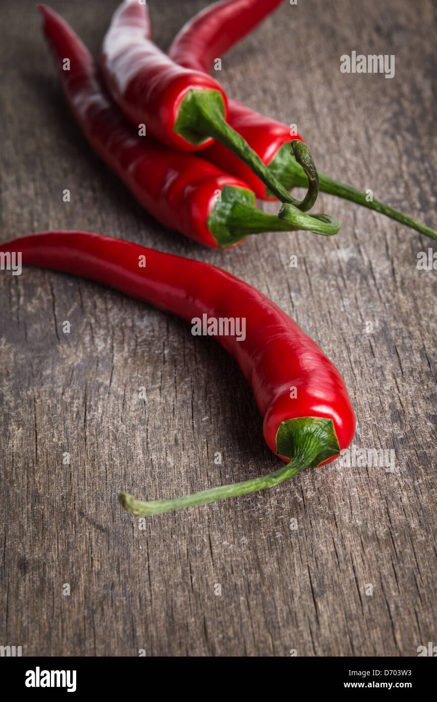 red chili pepper on old wooden table, with scratches Stock Photo - Alamy