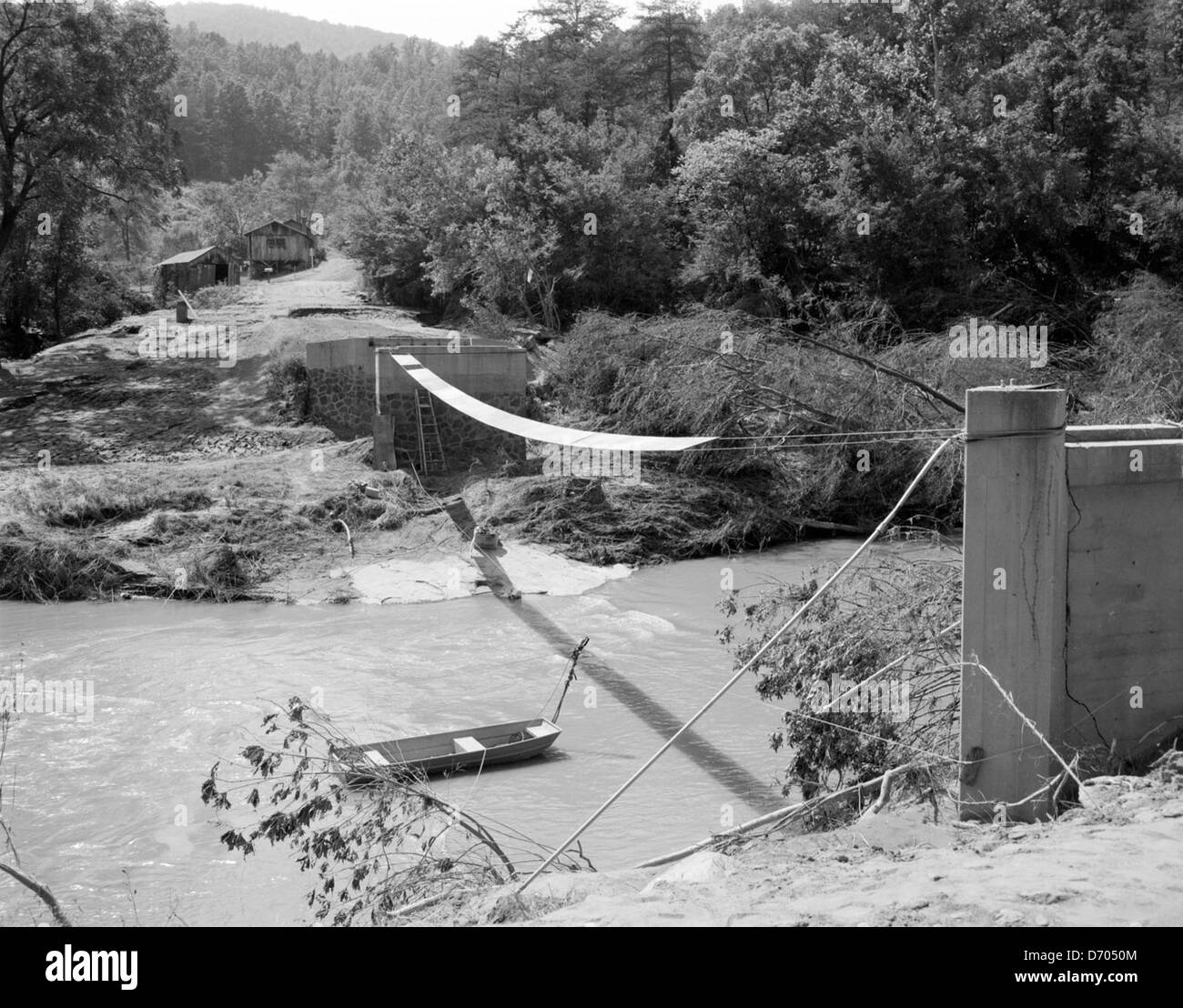 The destruction of a bridge during Hurricane Camille, Virginia, in 1969 ...