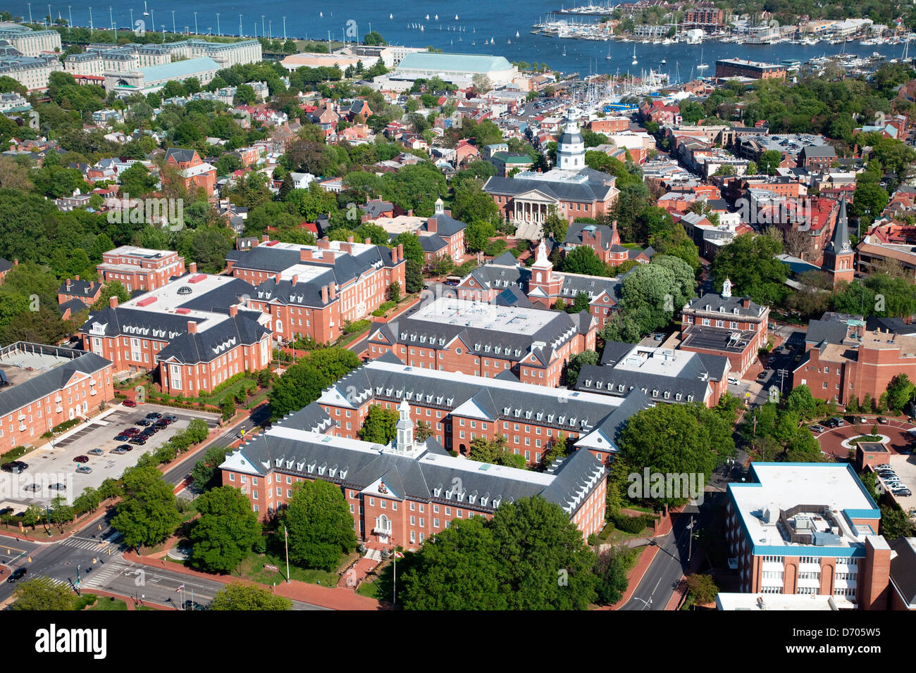 Aerial of the government district around the Maryland State House in ...