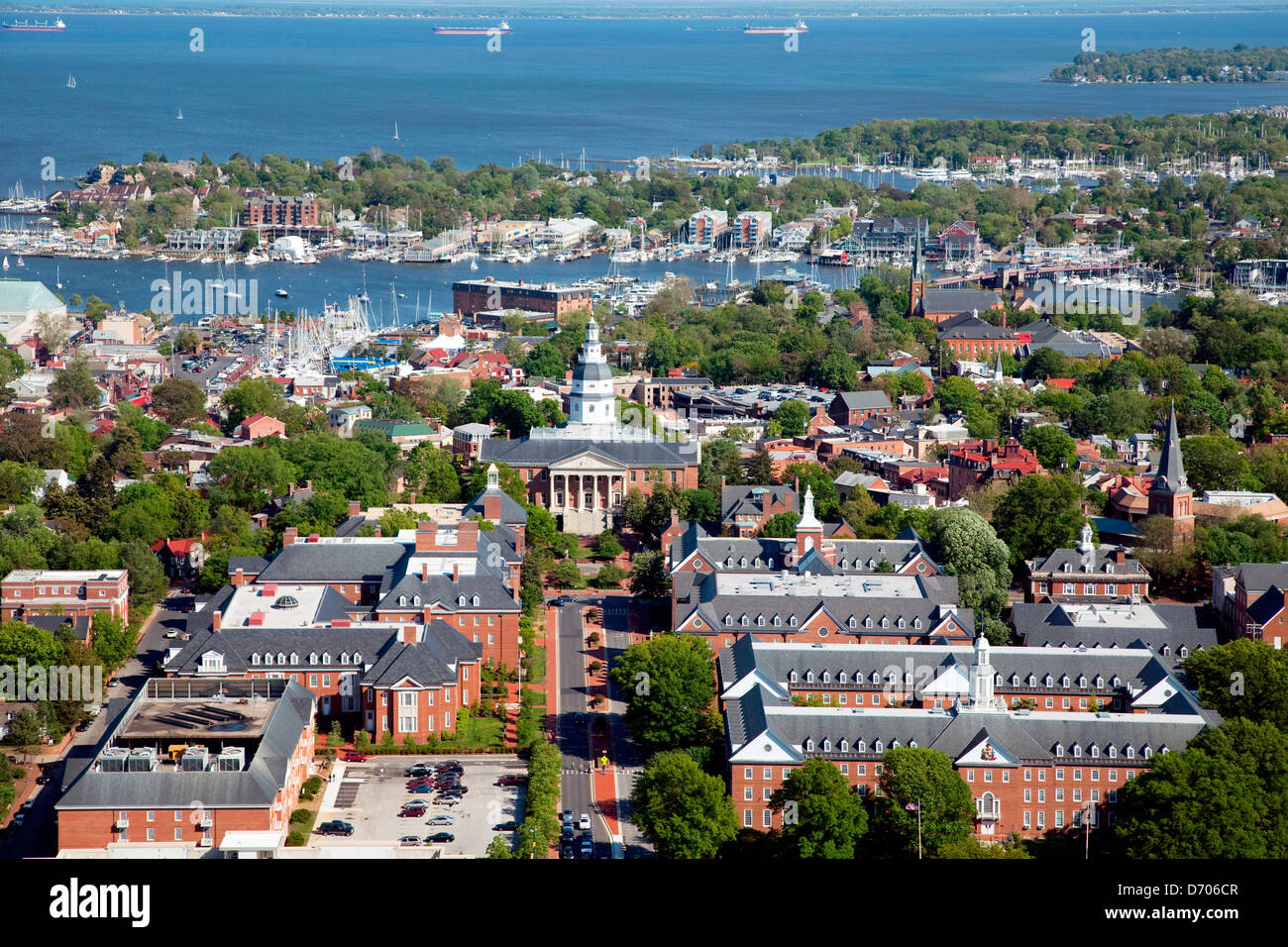 Aerial of the government district around the Maryland State House in ...