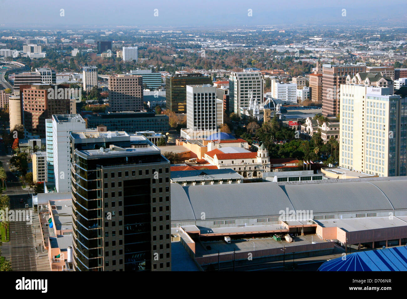 Aerial of the San Jose Convention Center in Downtown, San Jose ...