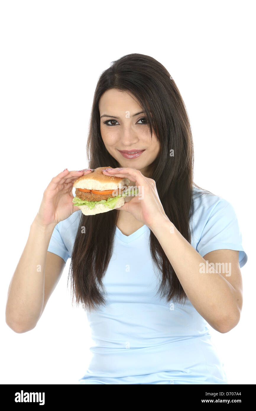 Young woman eating burger model hi-res stock photography and images - Alamy