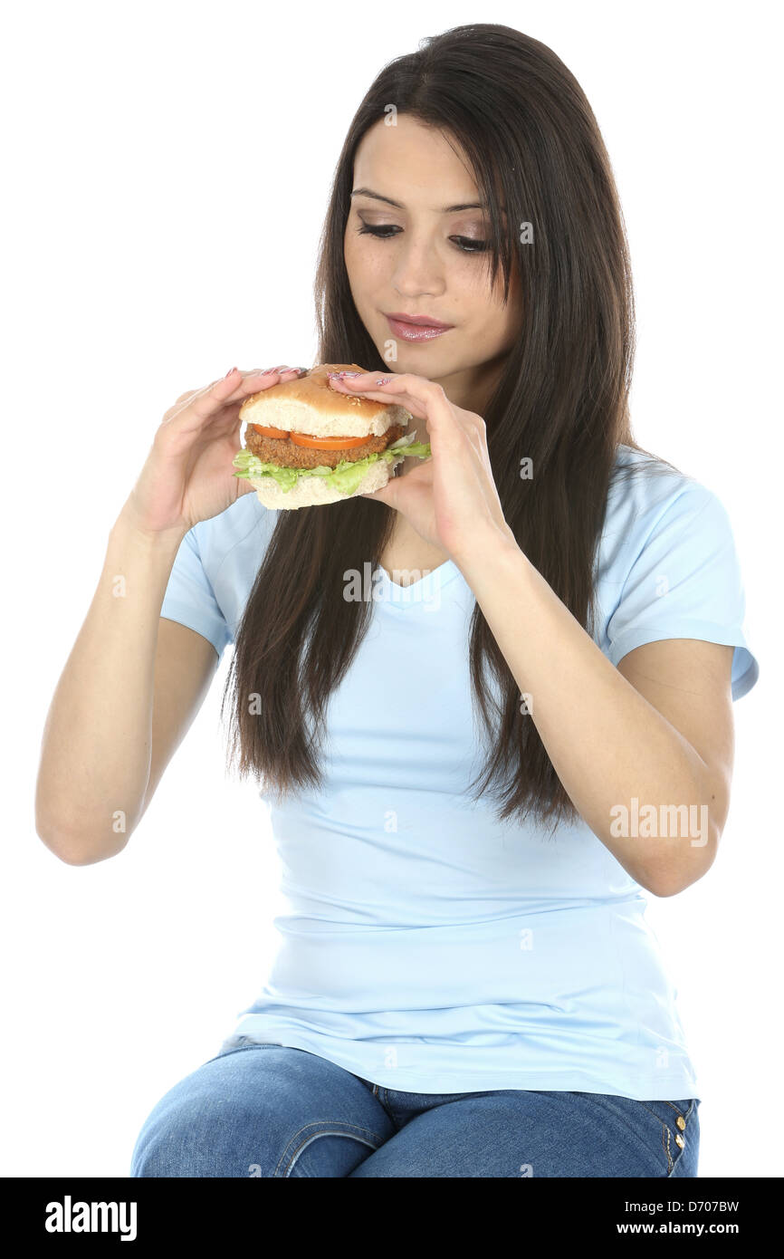 Young woman eating burger model hi-res stock photography and images - Alamy