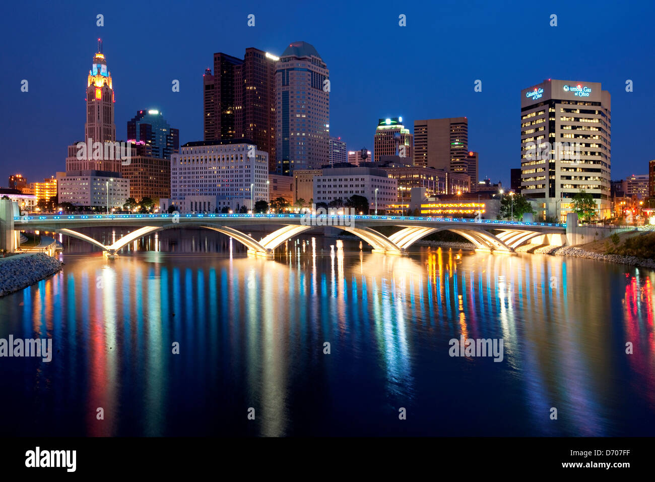 Downtown Skyline of Columbus, Ohio with the National Road Bridge over ...