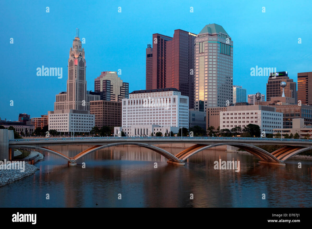 Downtown Skyline of Columbus, Ohio with the National Road Bridge over ...