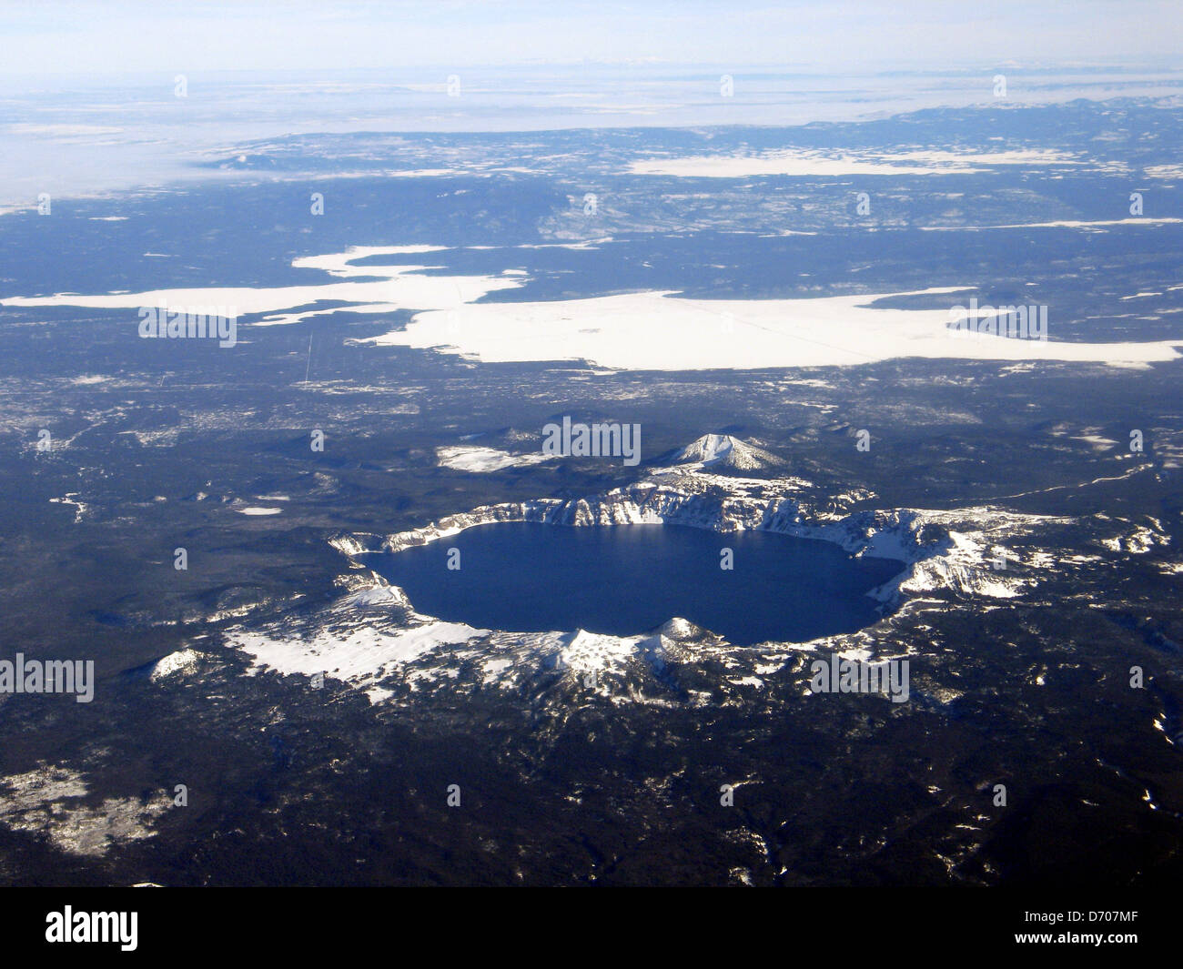 Aerial view of Crater Lake, located in Oregon, USA, with Mount Scott ...