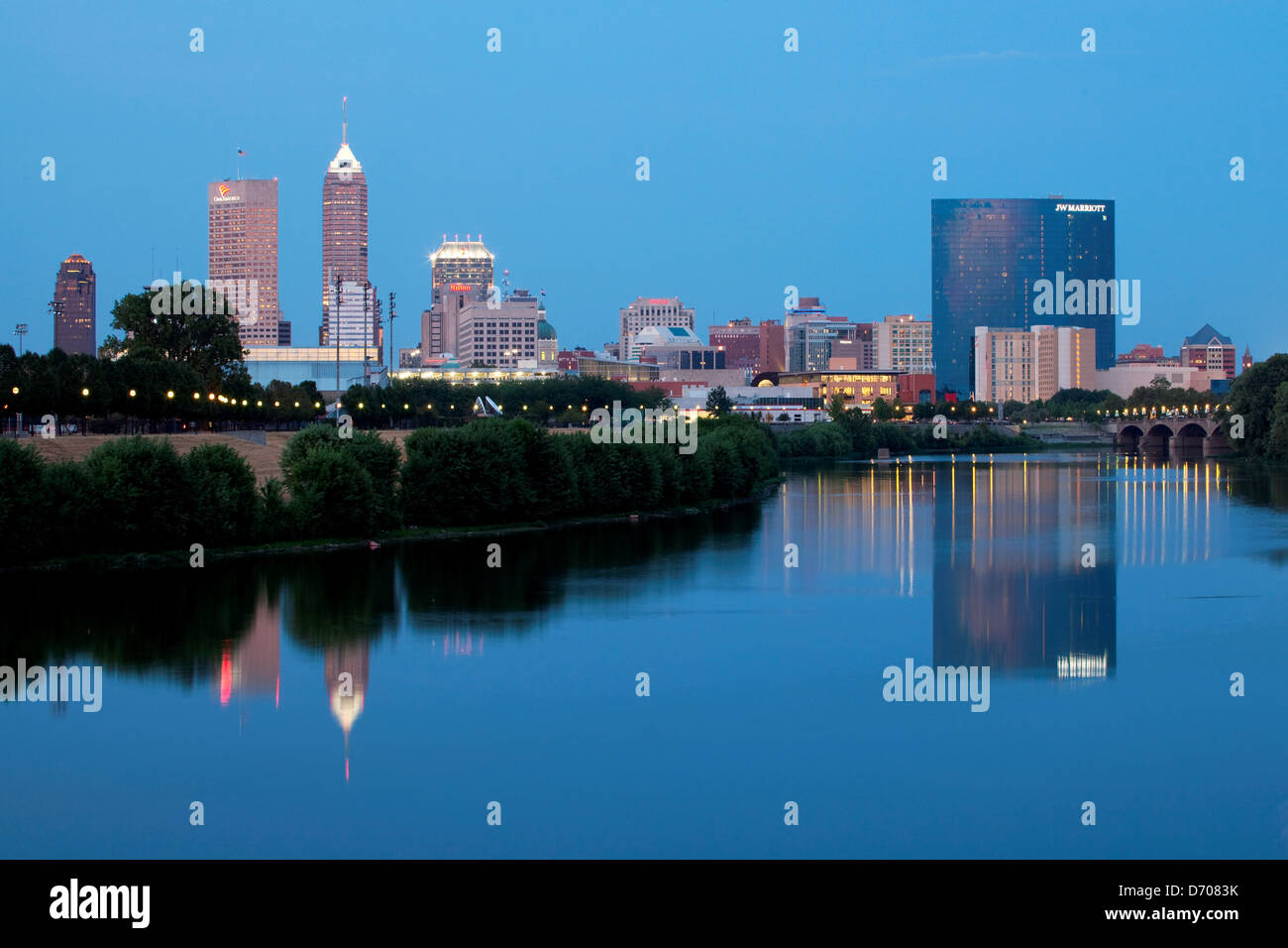 Downtown Indianpolis, Indiana Skyline from the White River Stock Photo ...