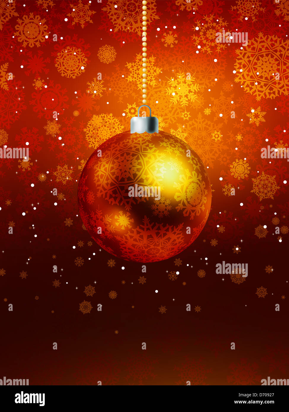 Christmas ball on falling flakes template Stock Photo - Alamy
