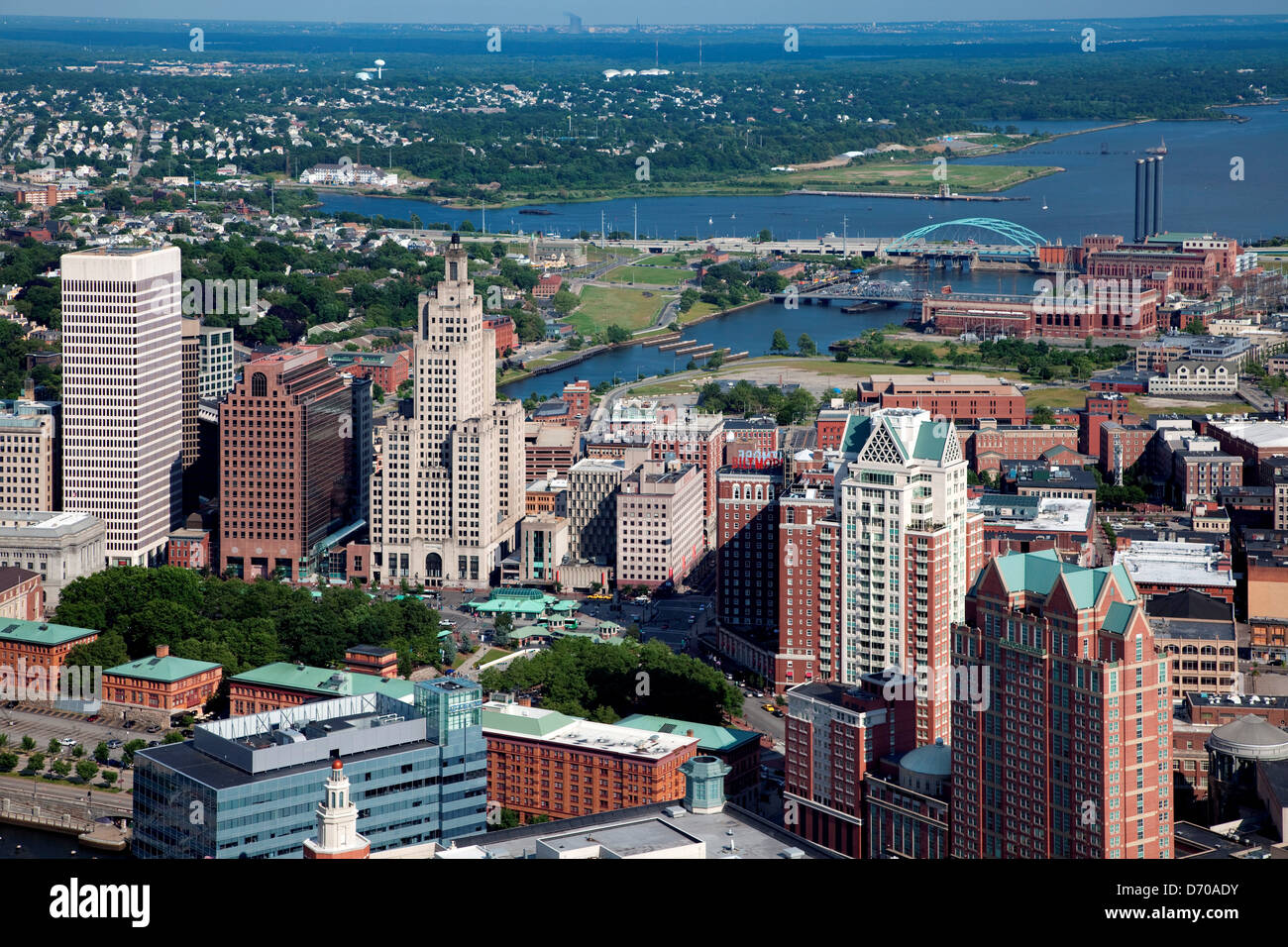 Aerial of Downtown Providence, Rhode Island with the Providence River ...