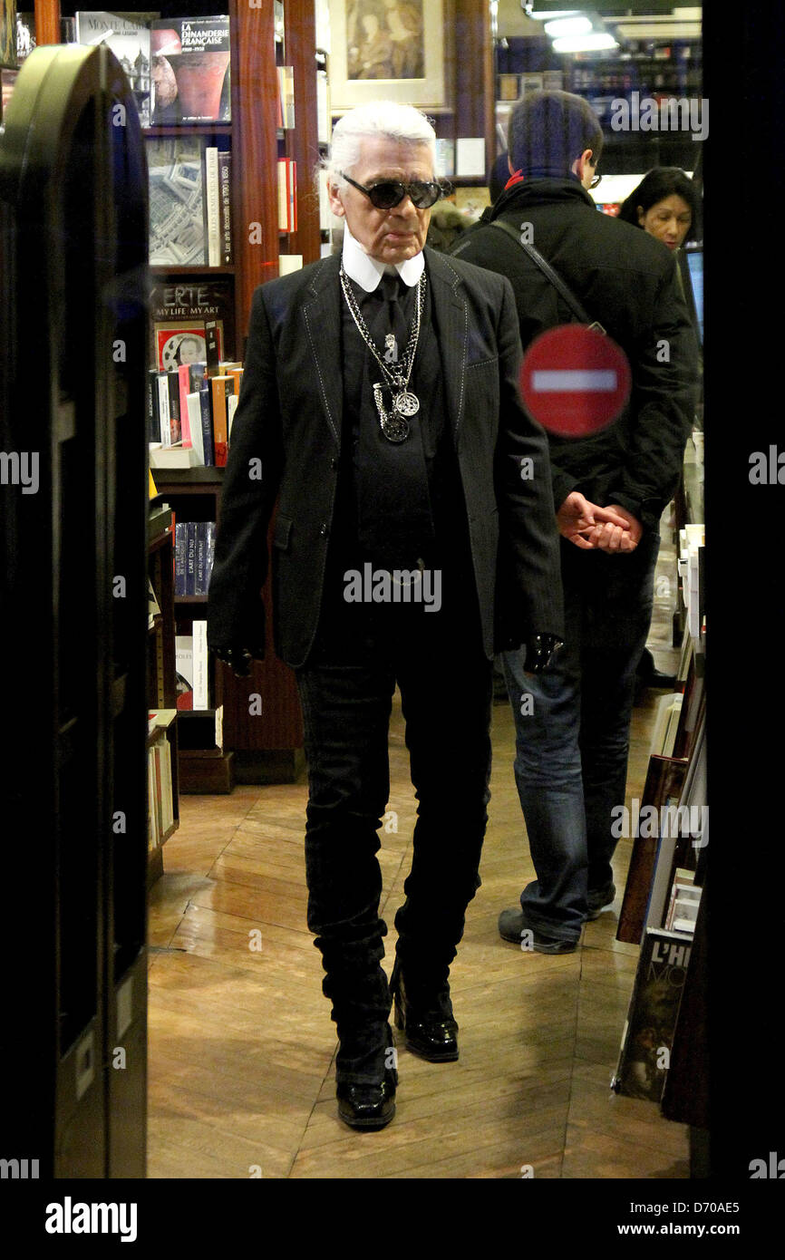 Karl Lagerfeld vists the Galignani book shop Paris, France - 02.03.12 ...