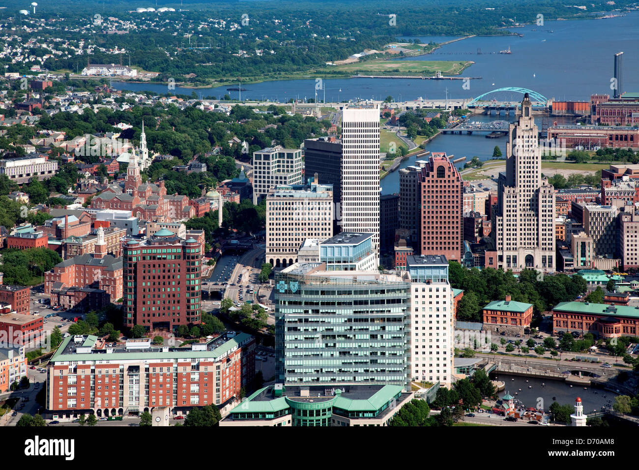 Aerial of Downtown Providence, Rhode Island with the Providence River ...