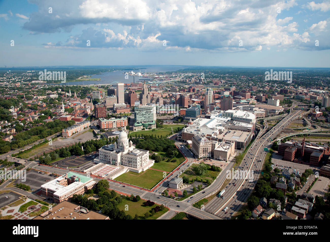 Aerial of Downtown Providence, Rhode Island with the State Capitol ...