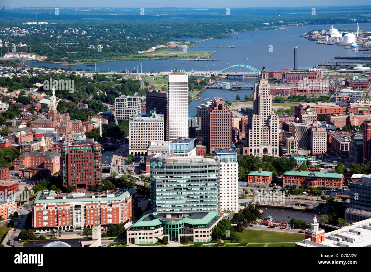 Aerial of Downtown Providence, Rhode Island with the Providence River ...