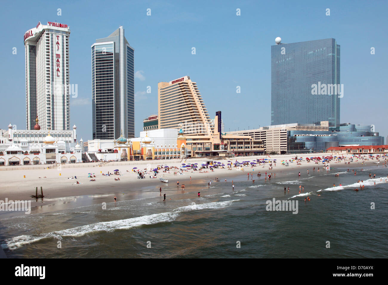 USA, New Jersey state, Atlantic City, Skyline from over Atlantic Ocean ...