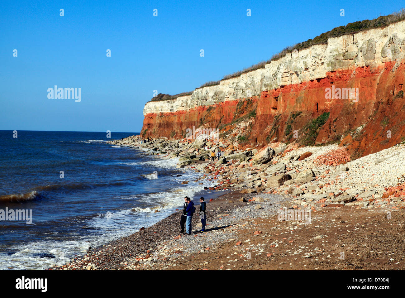 Hunstanton, Norfolk. Striped Cliffs, white chalk, red chalk, carstone ...