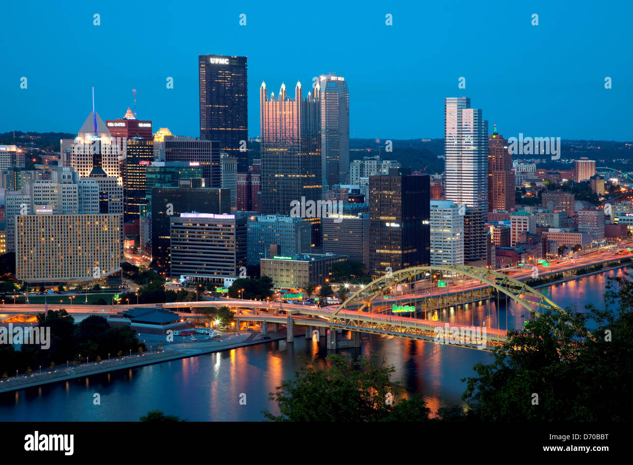 USA, Pennsylvania, Pittsburgh, Downtown Skyline from Point of View Park ...