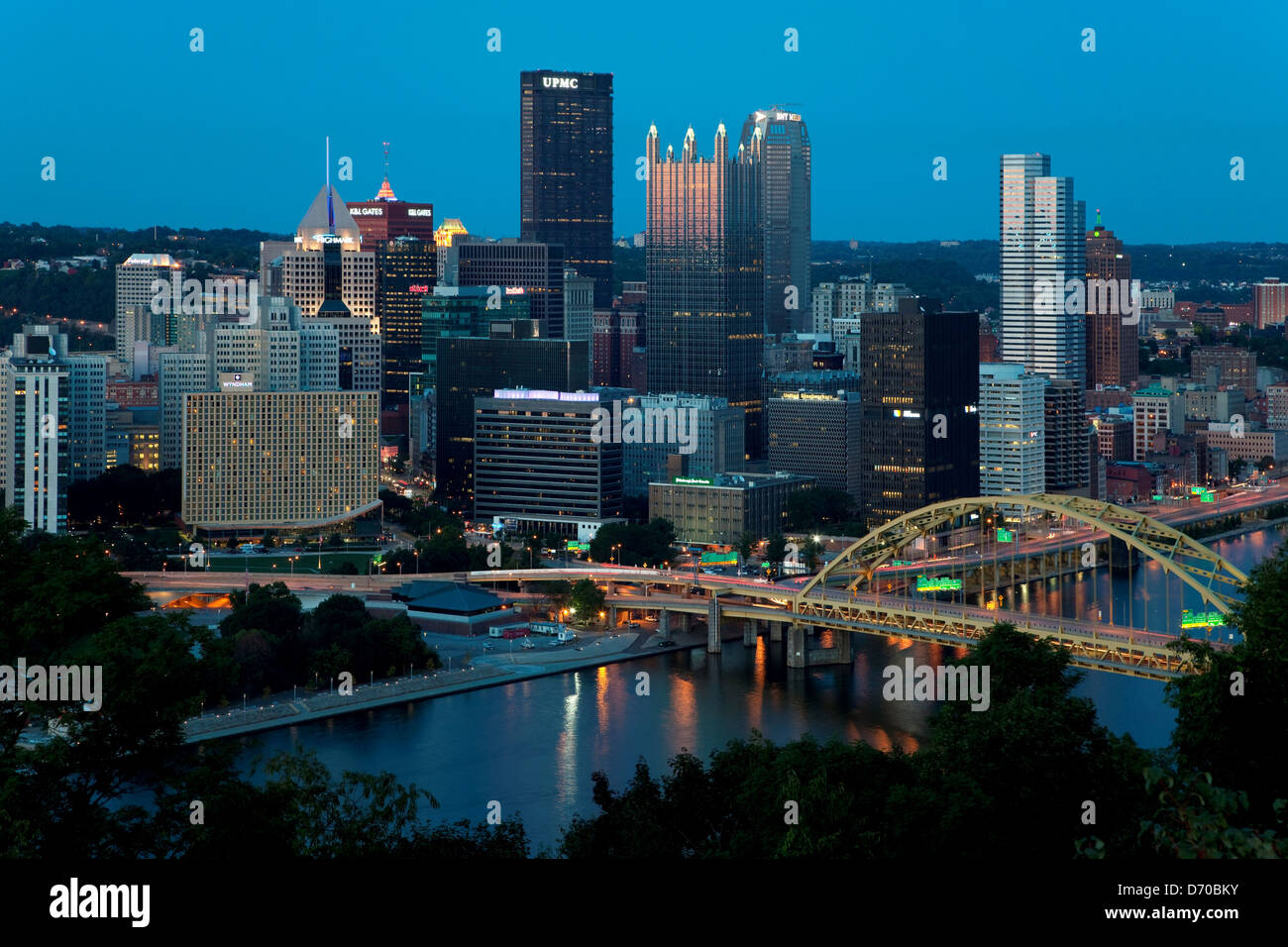 USA, Pennsylvania, Pittsburgh, Downtown Skyline from Point of View Park ...
