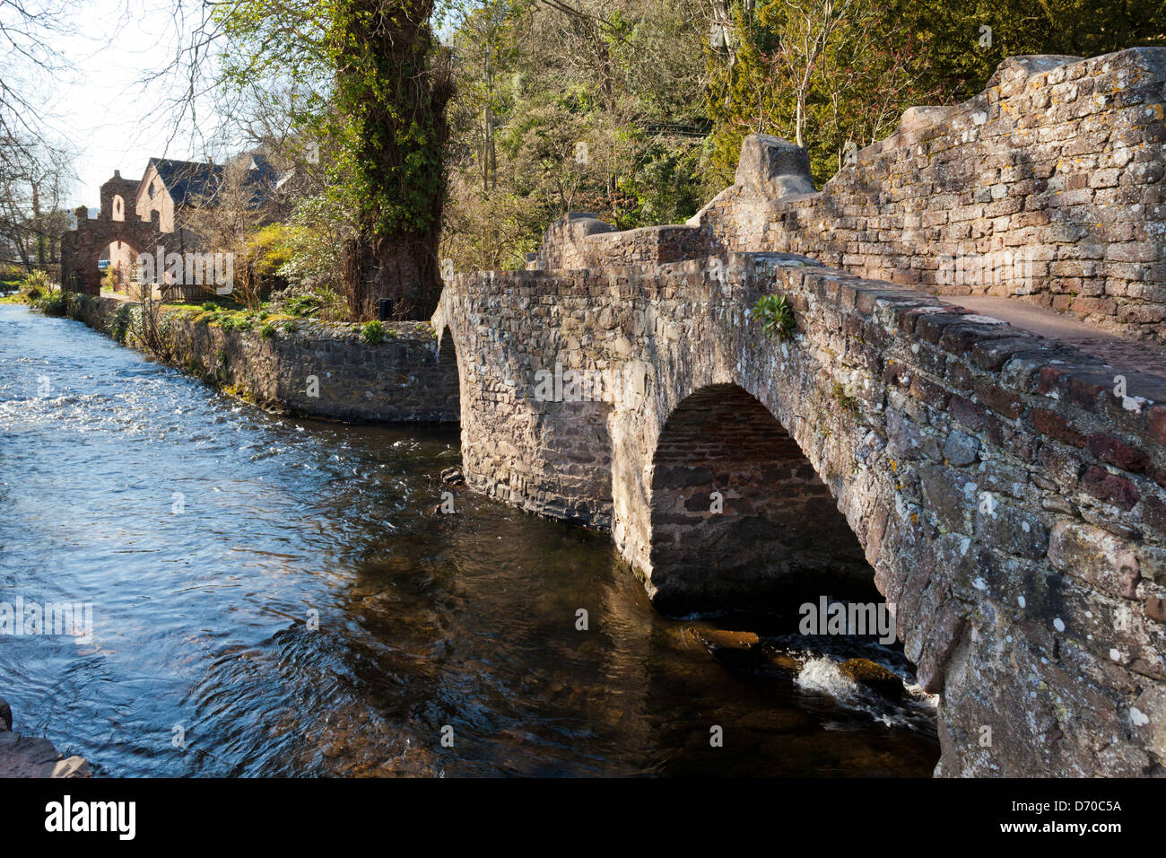 The Lovers Bridge over the River Avill in the Exmoor town of Dunster ...