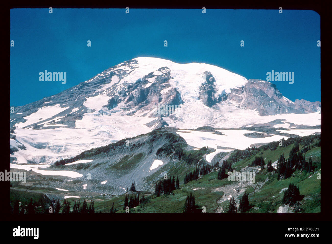 This photograph shows Mount Rainier as viewed from the Paradise area in ...