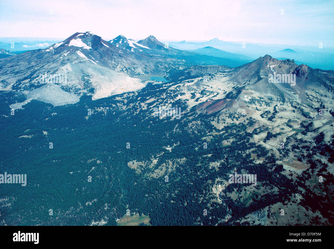 Aerial view of the Three Sisters mountain range and Broken Top in ...
