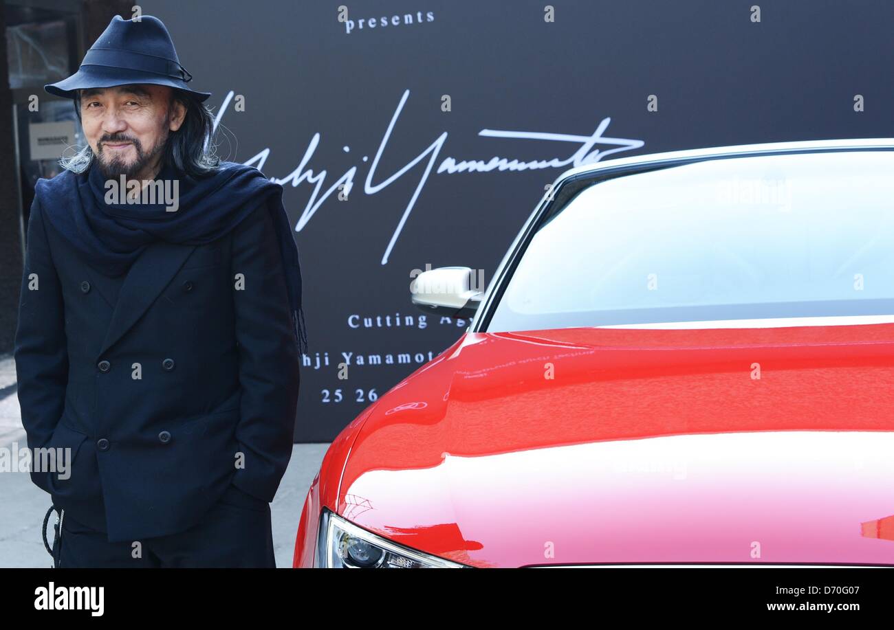 Japanese star designer and artist Yohji Yamamoto poses at his fashion ...