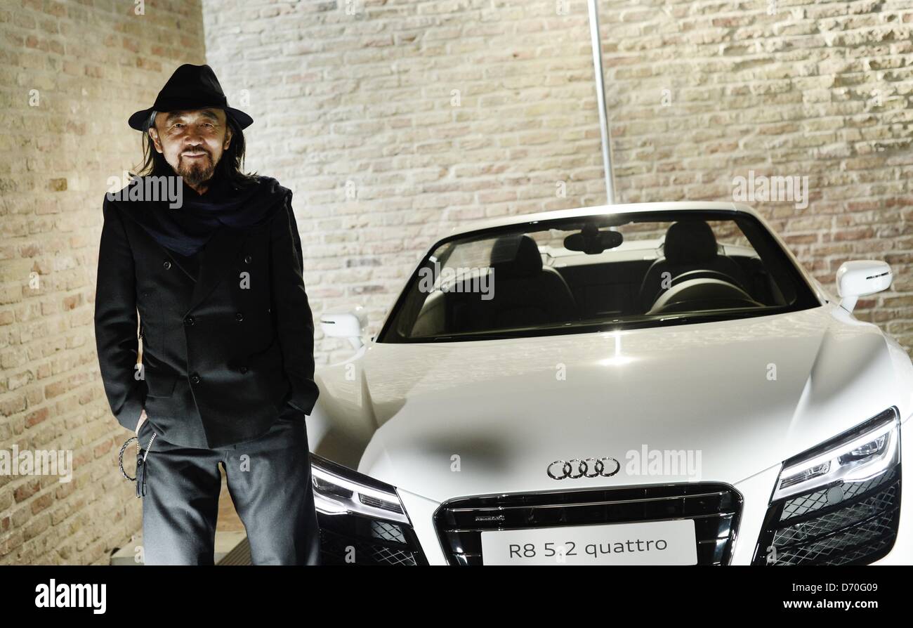 Japanese star designer and artist Yohji Yamamoto poses at his fashion ...