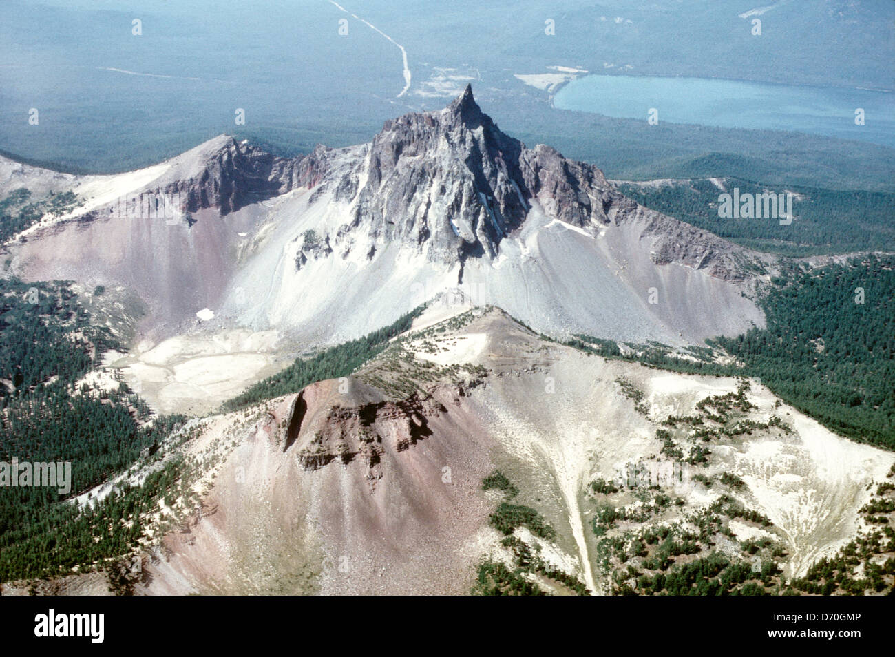 This aerial photograph from September 1987 shows Mount Thielsen, an ...