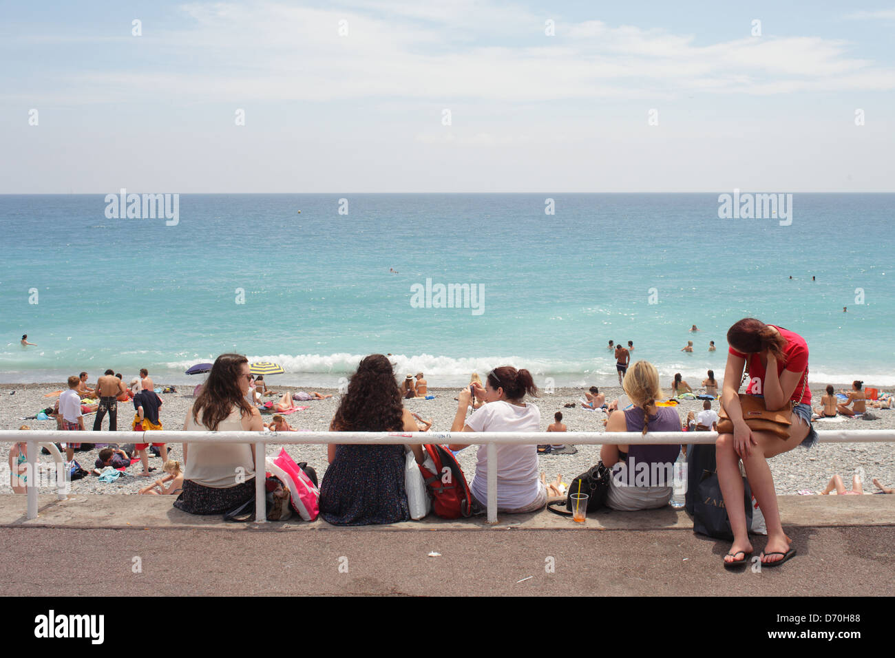 Nice, France, bathers on the beach at Nice on the Cote d'Azur Stock ...