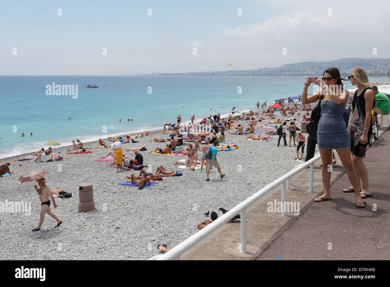Nice, France, bathers on the beach at Nice on the French Riviera Stock ...