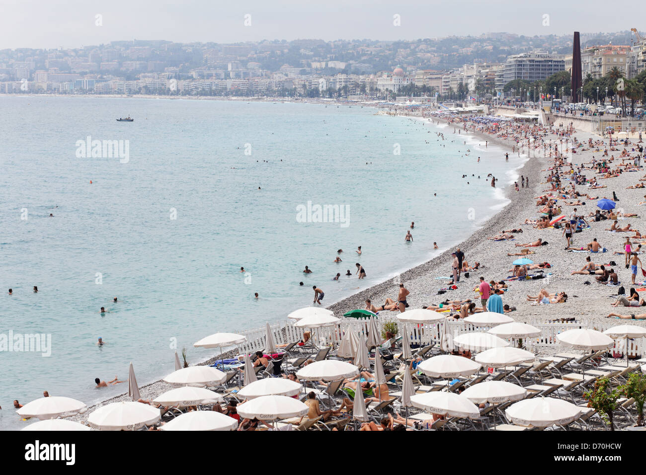 Nice, France, bathers on the beach at Nice on the French Riviera Stock ...
