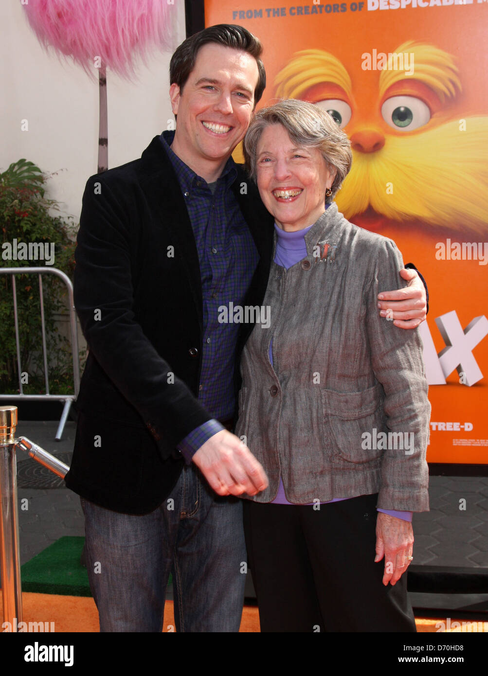 Ed Helms and his mother The premiere of 'The Lorax' held at the ...