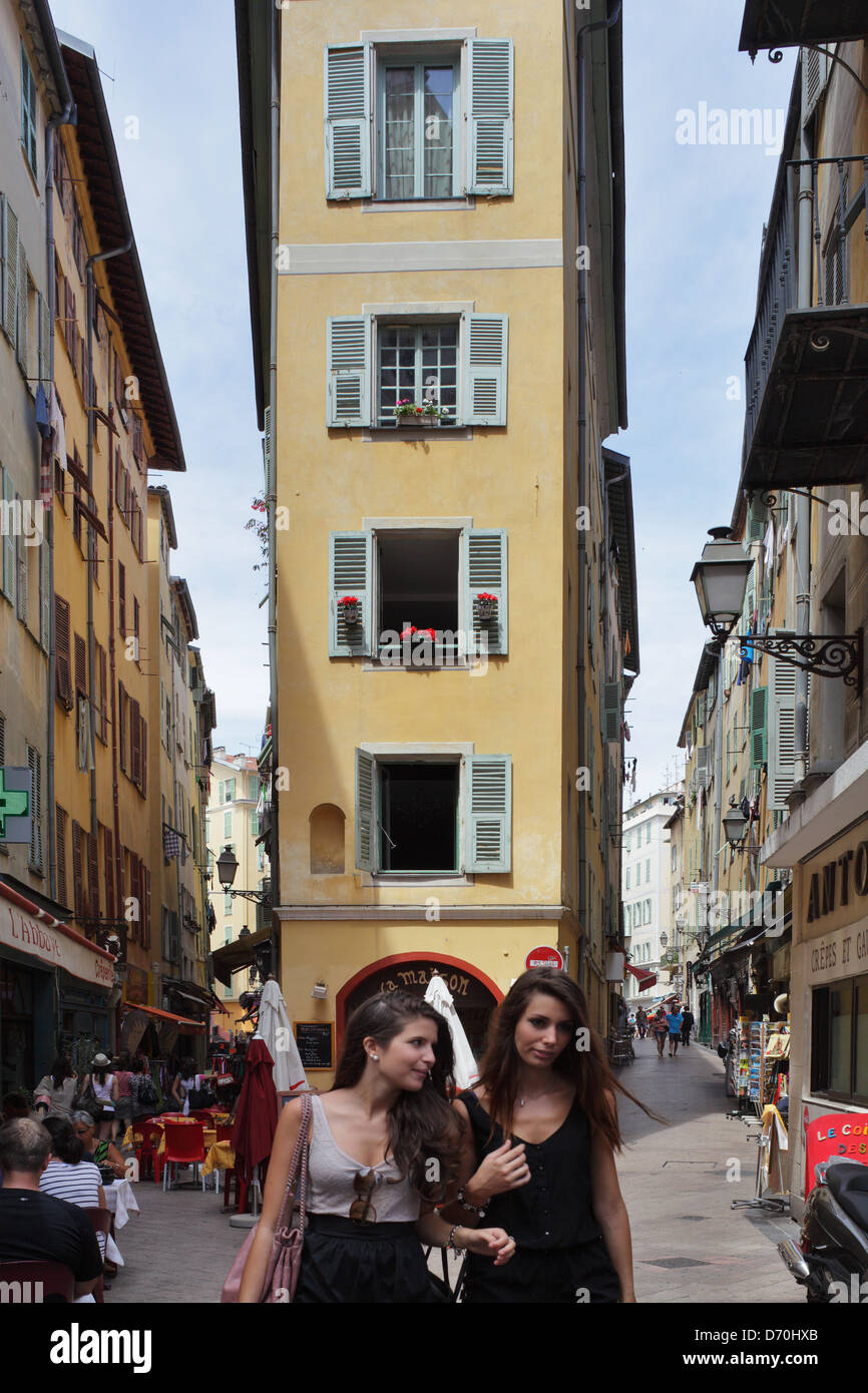 Nice, France, narrow streets in the old town of Nice on the French ...
