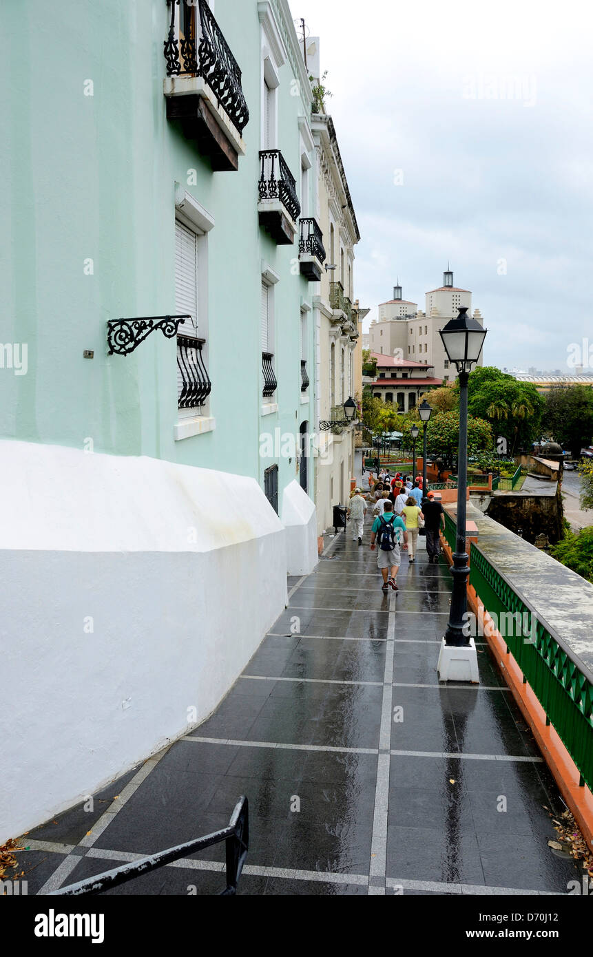 Colorful buildings and pedestrians in Old San Juan, Puerto Rico Stock ...