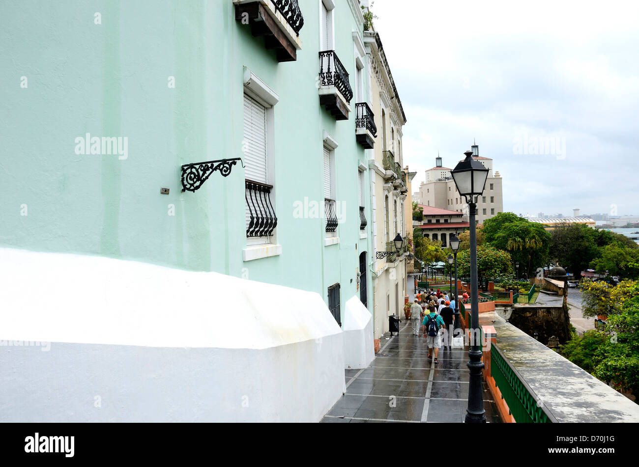 Colorful buildings and pedestrians in Old San Juan, Puerto Rico Stock ...