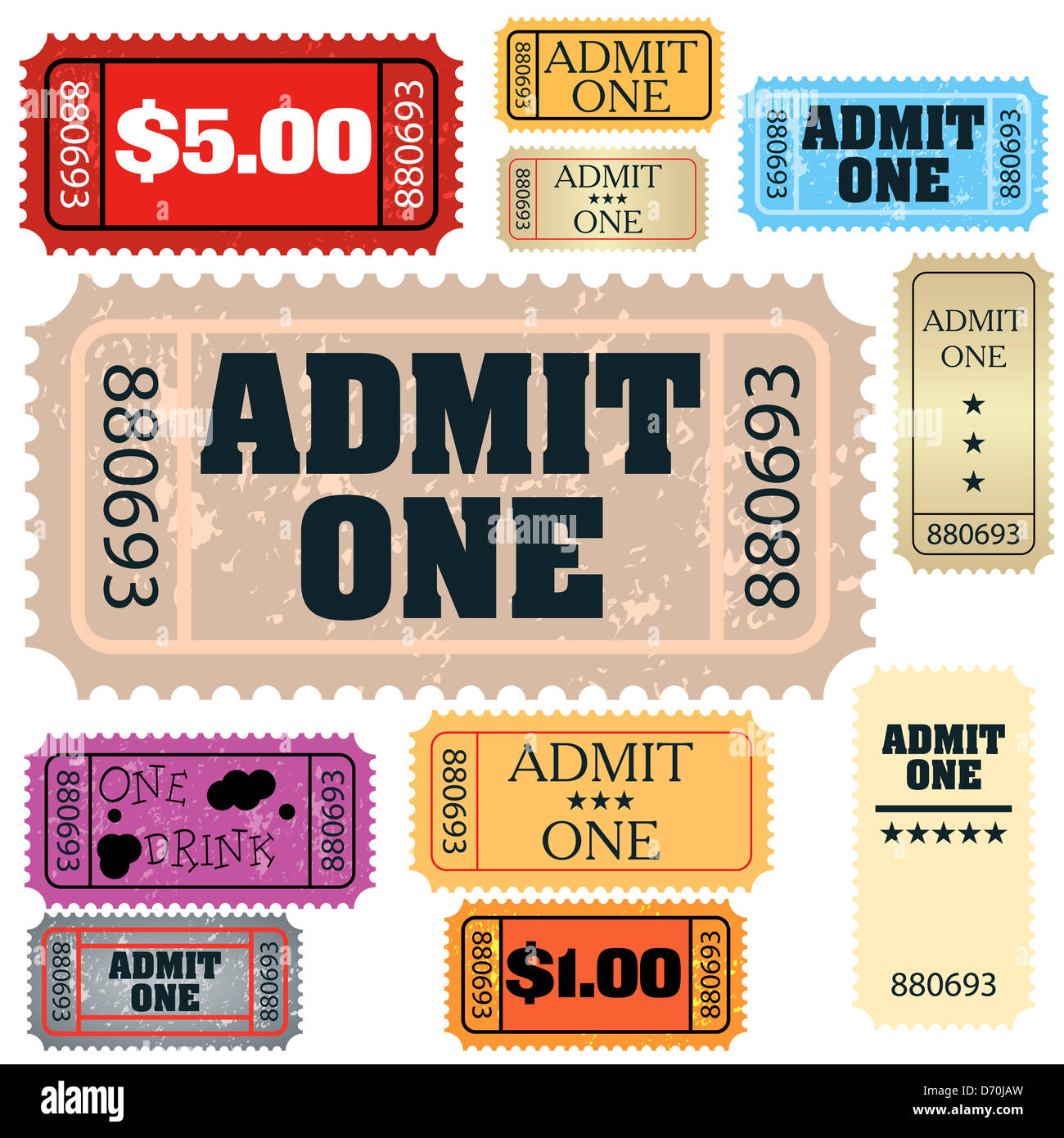 set of ticket admit one Stock Photo - Alamy